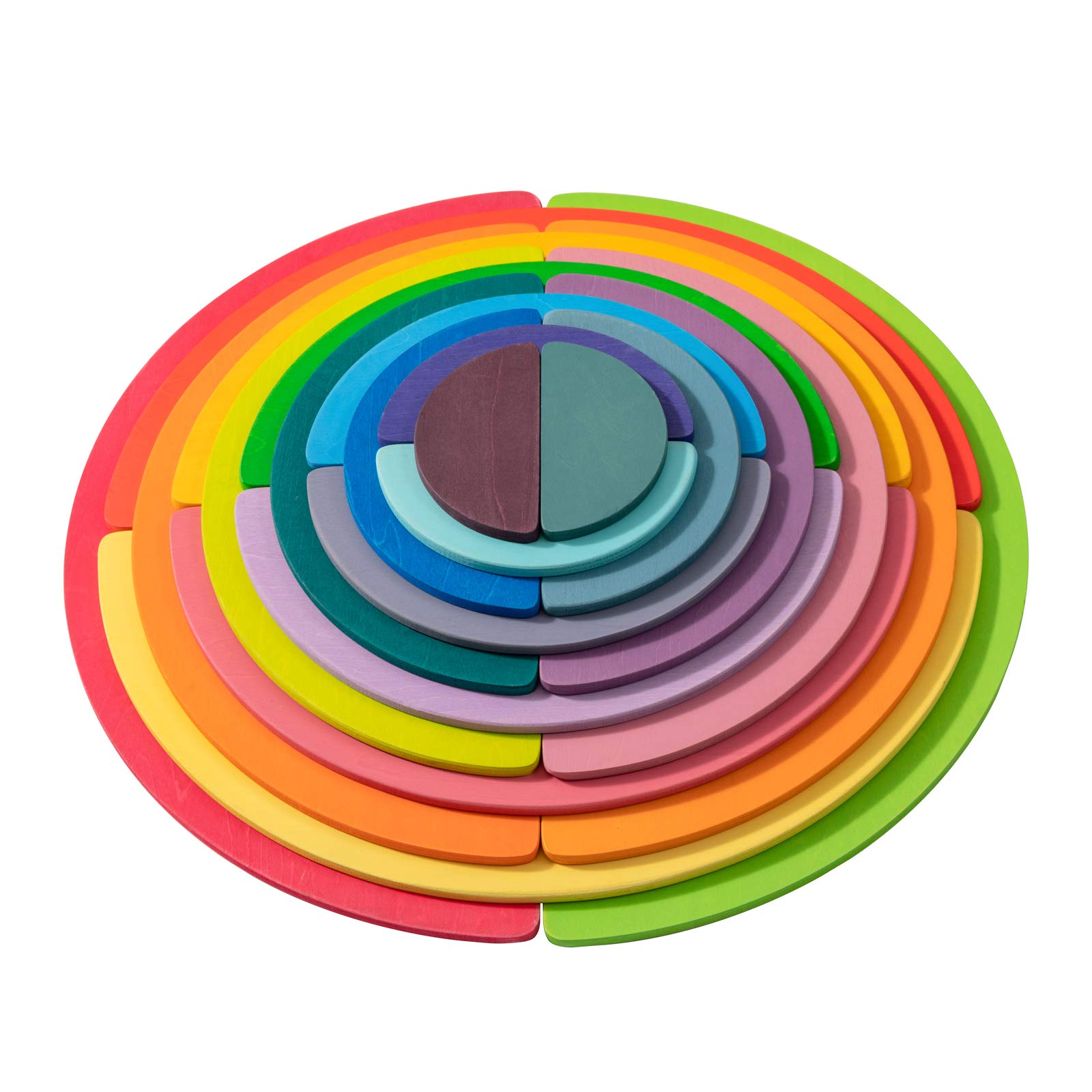 MERRYHEART Wooden Rainbow Semicircle Stacker Toys, 11Pcs Semicircle Rainbow Stacking Puzzle, Rainbow Building Blocks Board Set for Kids, Learning Creative Thinking Toys