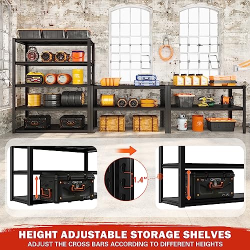 REIBII 48" Wide Garage Shelving Heavy Duty 72"H Garage Storage Shelves 2750LBS Heavy Duty Shelving Adjustable 5 Tier Metal Shelving for Garage Storage Shelving Industrial Shelving Storage Rack, Black