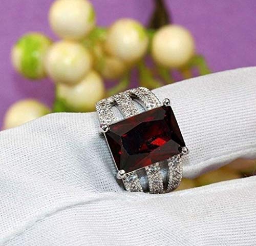 Pikul giftshop Lovely 810mm Red Garnet 925 Solid Silver Wedding Gemstone Ring Size 5-11 (11)