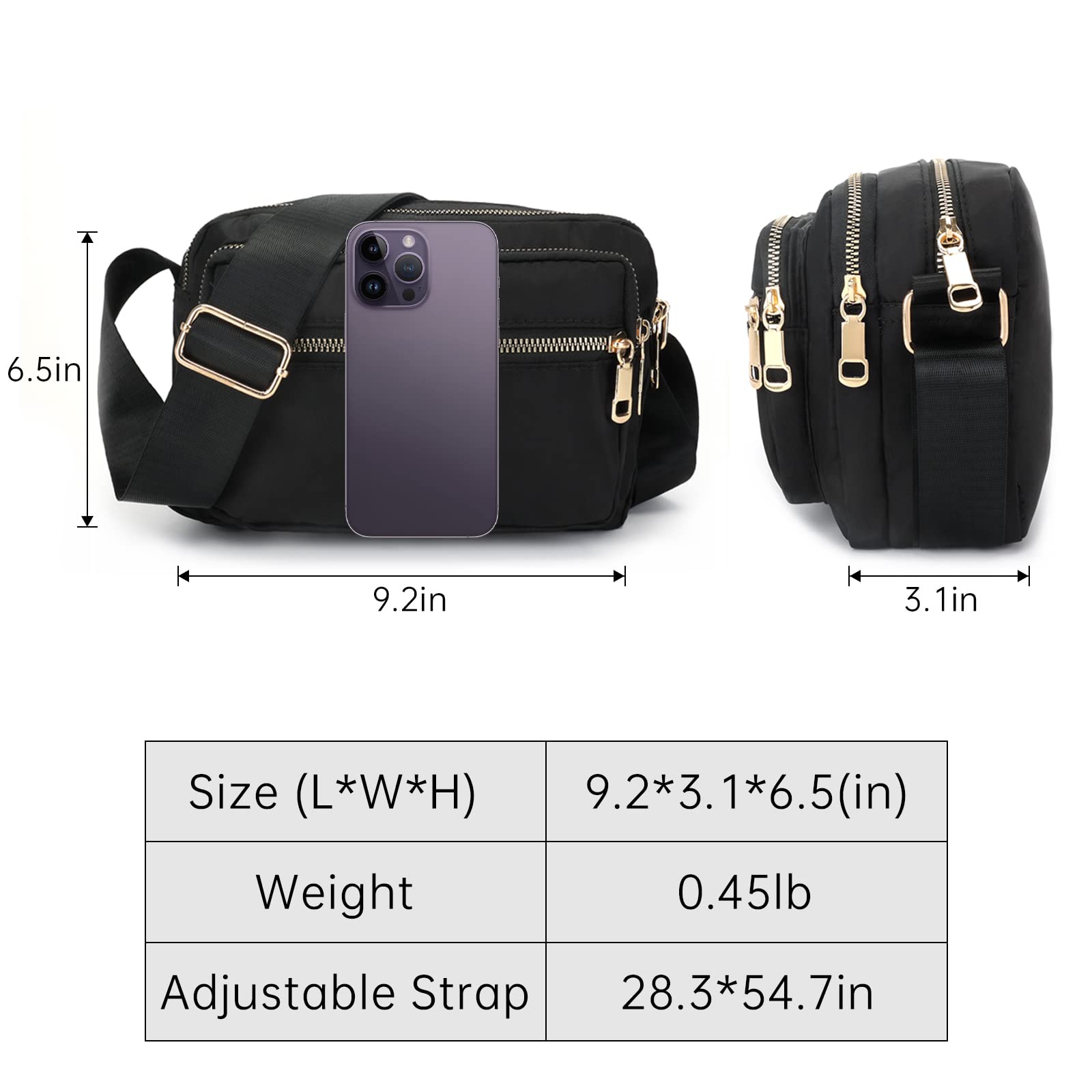 MAXWISE Black Nylon Crossbody Bag For Women Waterproof Multi-function Purse