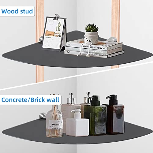 suptek Corner Floating Wall Mounted Shelf with Black Strengthened Tempered Glasses