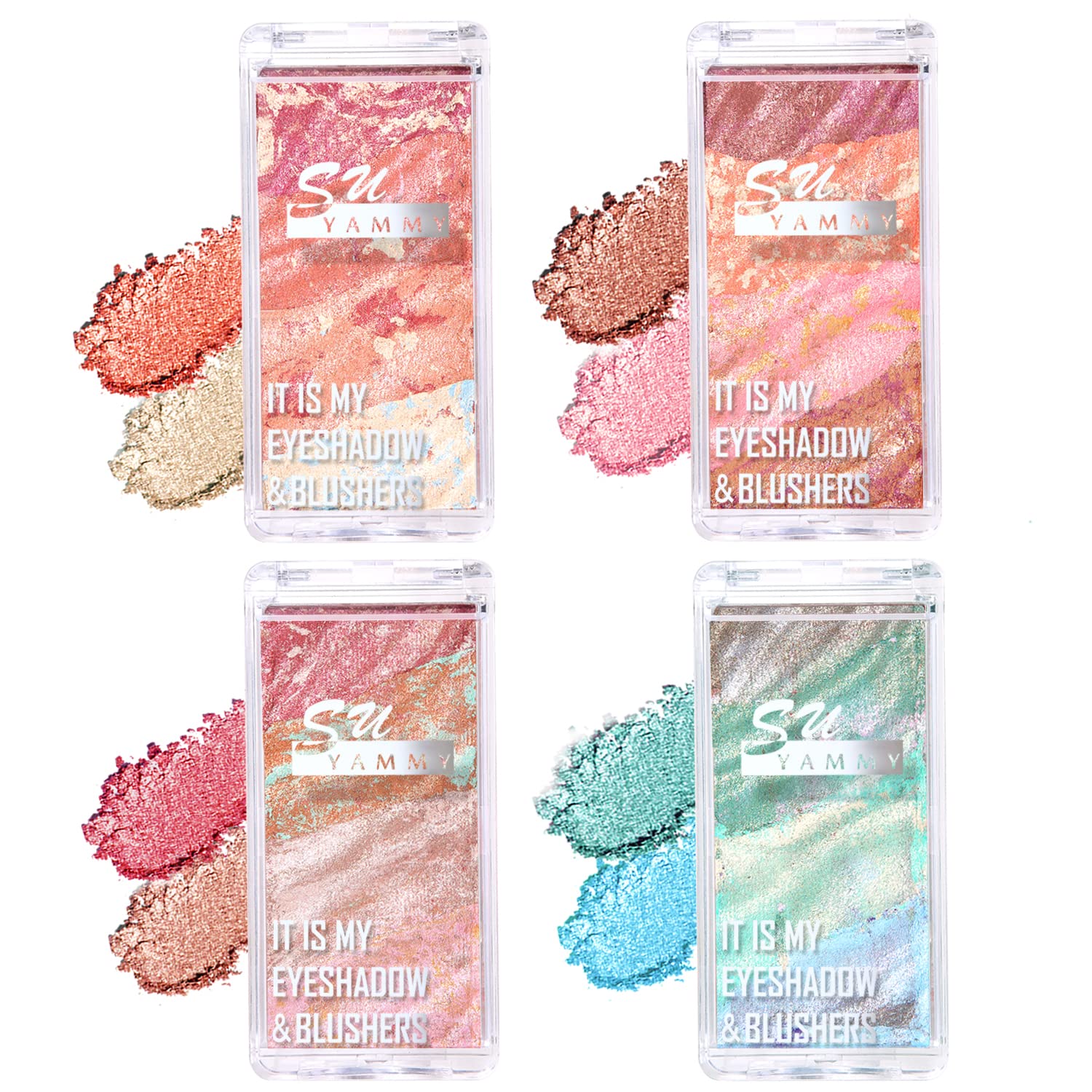 SU YAMMY Wet & Dry Baked Eyeshadow Palette - Talc Free and Ultra-Lightweight Metallic Eyeshadow & Blushers & Highlighter Pallet, Long Lasting with No Creasing (4 Pack 1#, 2#, 3#, 4#)