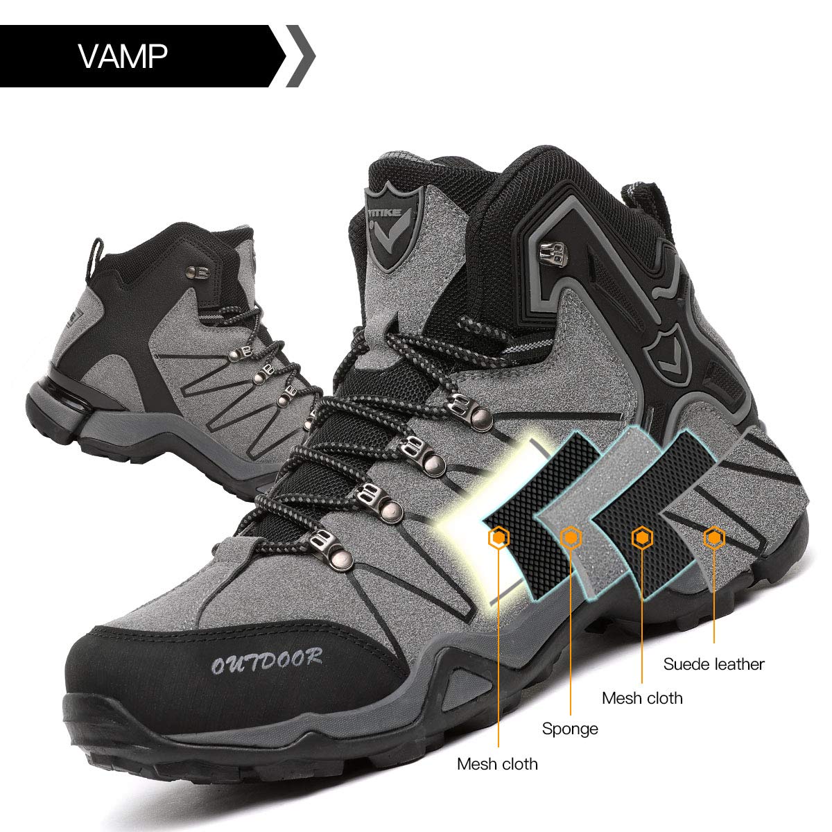 ELAPHURUS Men's Hiking Boots Trekking Shoes Waterproof Sport Work Boots Lightweight Walking Ankle Shoes Composite Toe Sneakers for Men (10 US Men, Grey)