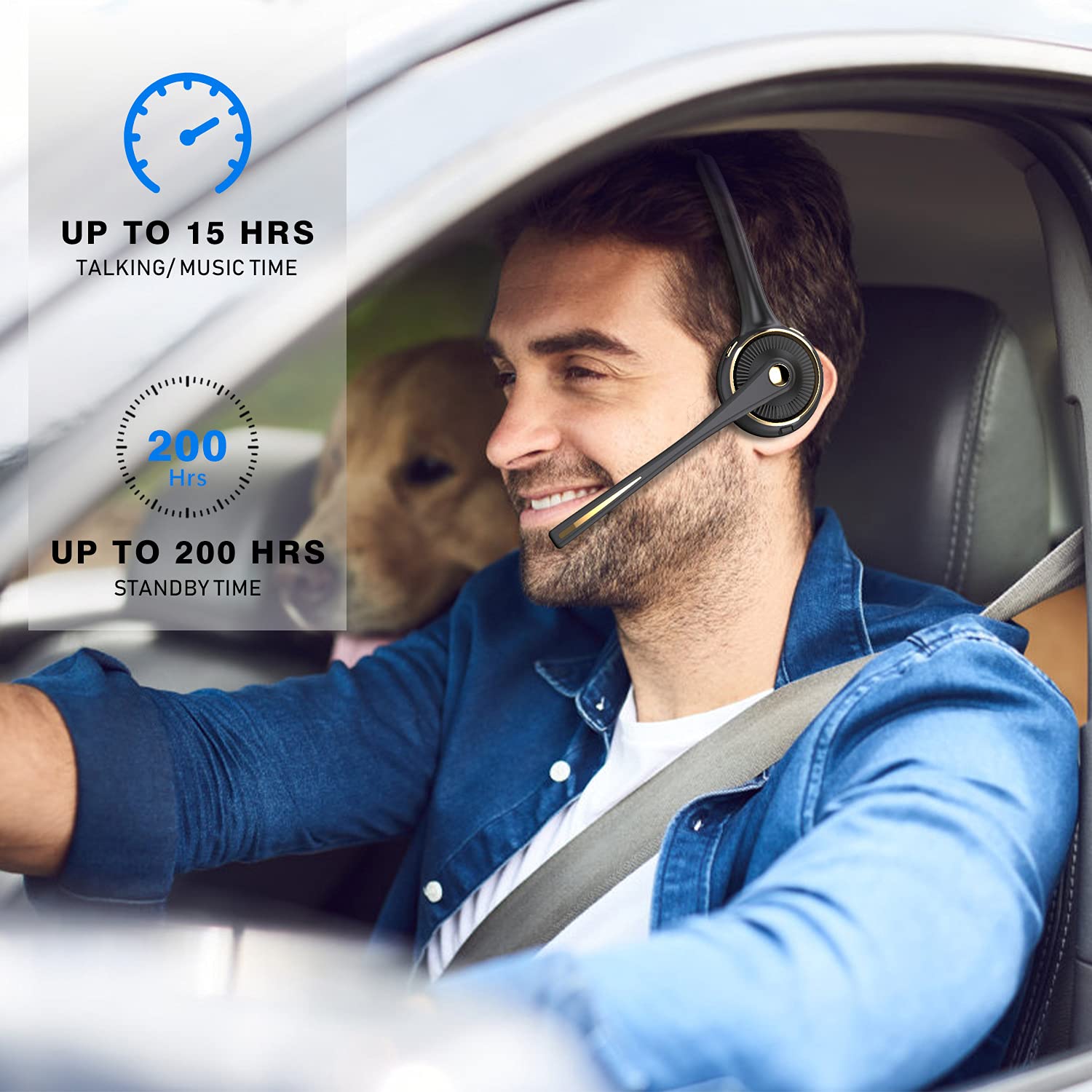 Sookity Bluetooth Headset with Microphone, Trucker Bluetooth Headset Noise Canceling Microphone, Hands-Free Wireless Headphones with Charging Base for Cell Phones/Skype/Office