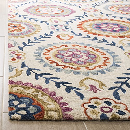 SAFAVIEH Suzani Collection 3' x 5' Ivory/Multi SZN374B Hand-Hooked Boho Premium Wool Area Rug