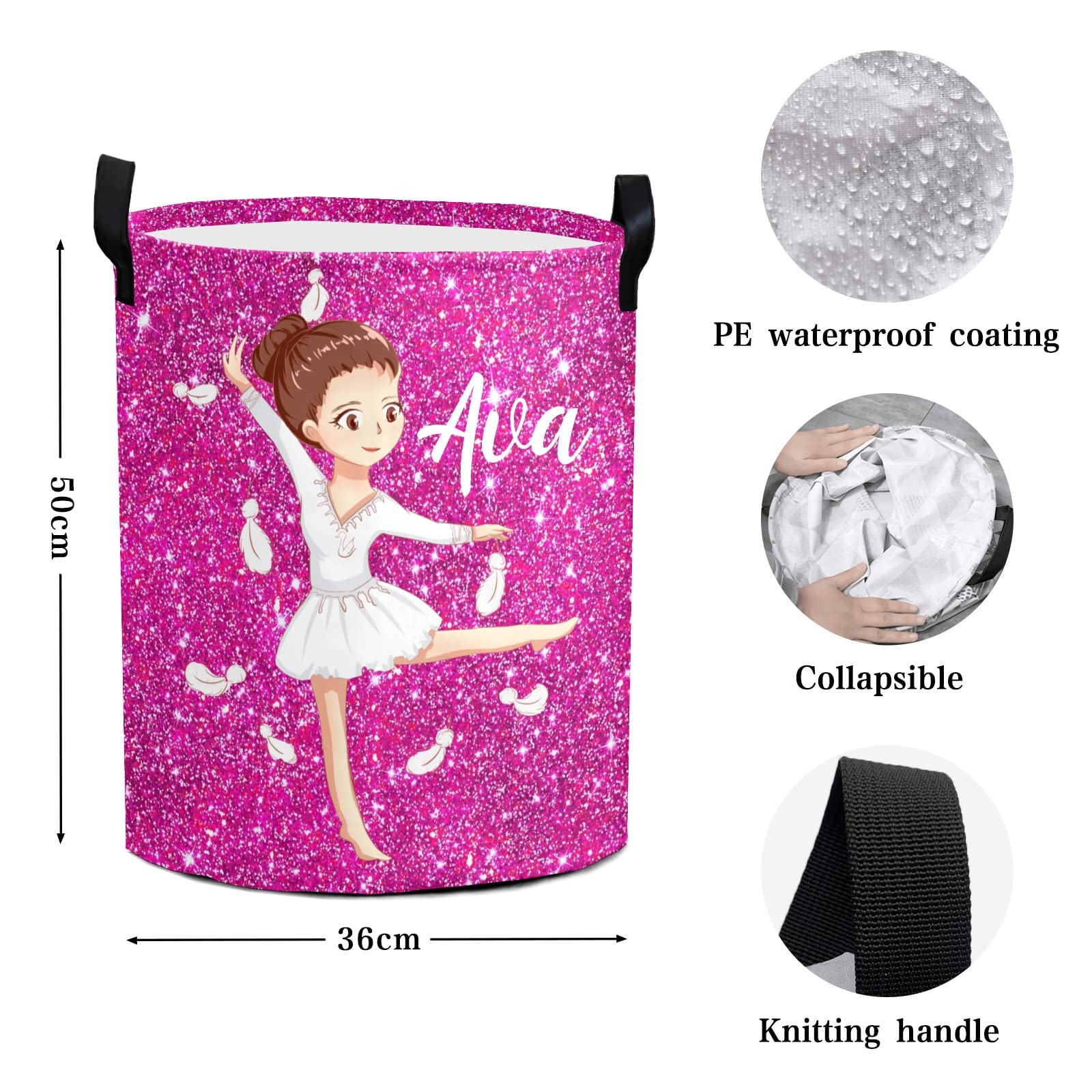 Personalized Girl Dance Ballet Laundry Baskets Custom Name or text Laundry Hampers for Women Man as Festival Gift