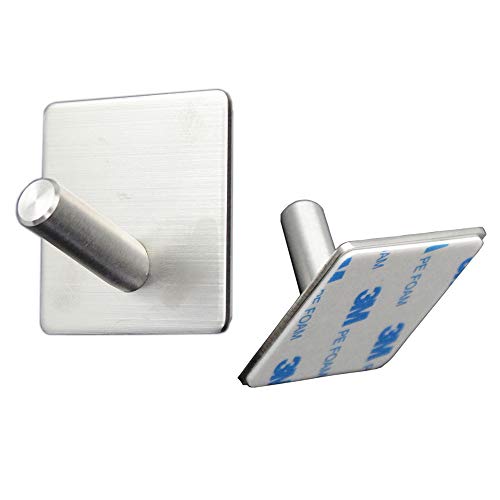 WILIFDOM Self Adhesive Hooks 6 Pack Towel Hook SUS 304 Stainless Steel Bathroom Kitchen Organizer Super Power Heavy Duty Wall Mount Coat Hanging Rack
