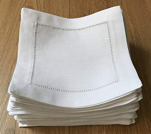 White Linen Cocktail Napkin 6"x6" Set of 50 Linen Cloth Napkin Coasters-Ladder Hemstitch 100% Linen Beverage Party Napkin Coaster Super Value Bulk 50 Pack