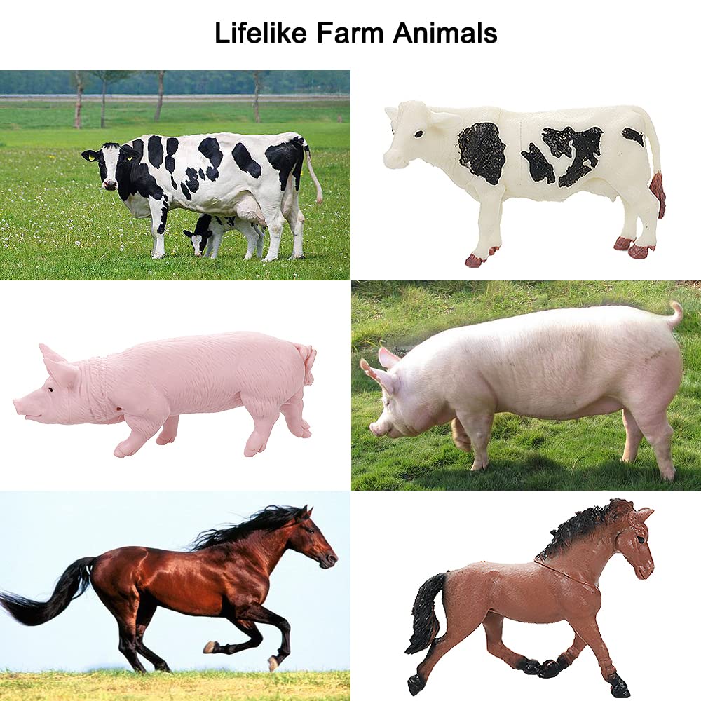 Realistic Farm Animal Figures Toys, 44 Pcs Plastic Farm Figurines Playset Includes Fences Mini Farm Animal Cake Topper Learning Toy Set for Kids & Toddlers