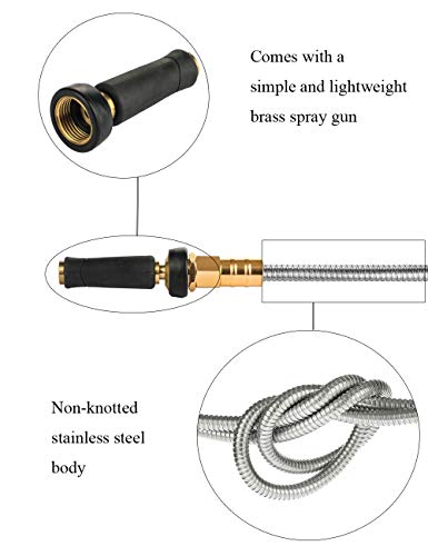 Rosy Earth Expandable Metal Garden Hose 75 FT - 304 Stainless Steel Water Hose 75 FT - Heavy Duty non Kinking Flexible Garden Hose, no Bite