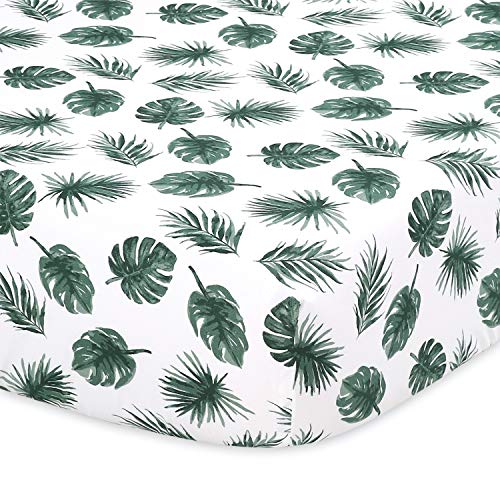 The Peanutshell Fitted Crib Sheet Set for Baby Boys or Girls - 2 Pack - Botanical Leaf & Stripe