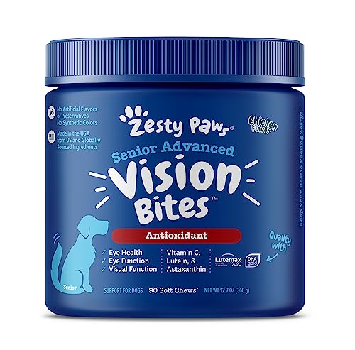 Zesty Paws Eye Supplement for Dogs - Vision Support with Lutein + Vitamin C & Astaxanthin Antioxidants - Dog Vitamins for Eyes + Fish Oil for Omega 3 EPA & DHA Fatty Acids for Senior Dogs - 90 Chews