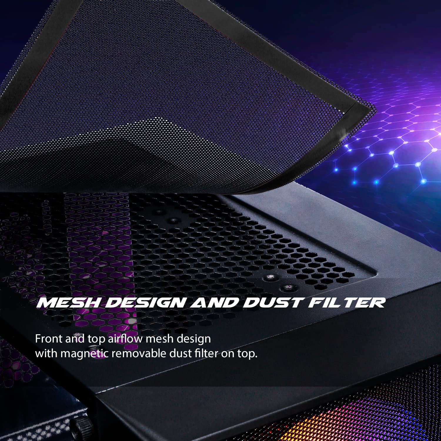 Raidmax Meshian X Seies Mesh Front Intake High Airflow Design, Pre-installed 4X 140mm ARGB and 1x 120mm ARGB Fans, Tempered Glass, Support 4090 GPU and 360mm Water Cooler (H704, Black)