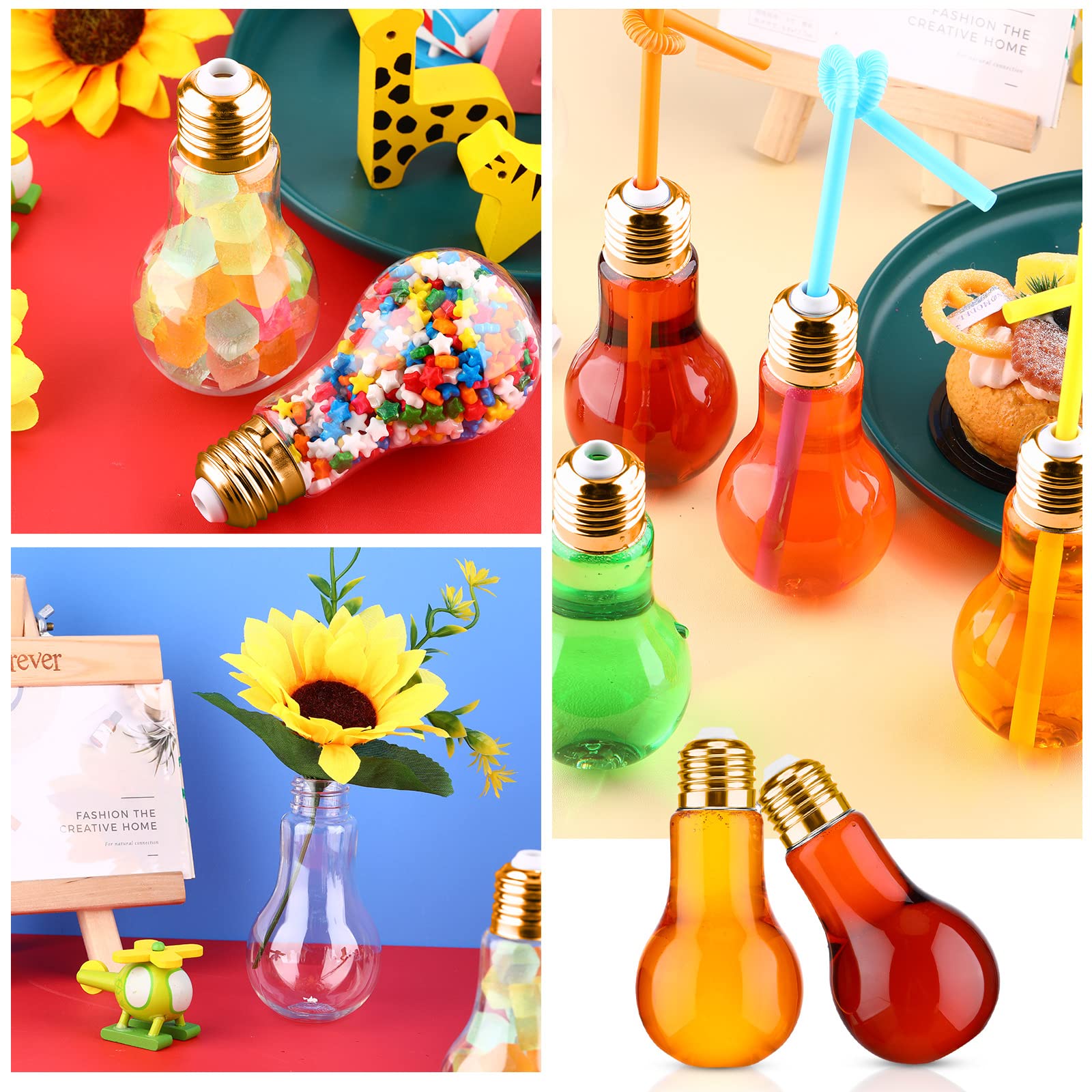 Potchen 72 Pieces Plastic Bulb Jar Light Bulb Shaped Acrylic Candy Boxes 3.4 oz Fillable Plastic Light Bulbs for Crafts Light Bulb Gift Lightbulb Candy Containers for Party Favors Supplies (Gold Lid)