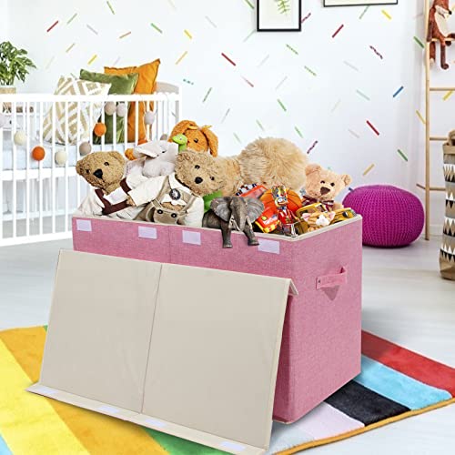 popoly Large Toy Box Chest with Lid, Collapsible Sturdy Toy Storage Organizer Boxes Bins Baskets for Kids, Boys, Girls, Nursery, Playroom, 25"x13" x16" (Linen Gray)
