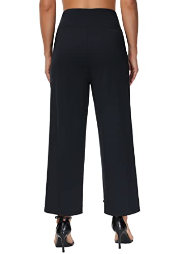 THE GYM PEOPLE Women’s High Waist Loose Comfy Wide Leg Palazzo Yoga Pants Tummy Control Lounge Workout Joggers (Medium, Black)