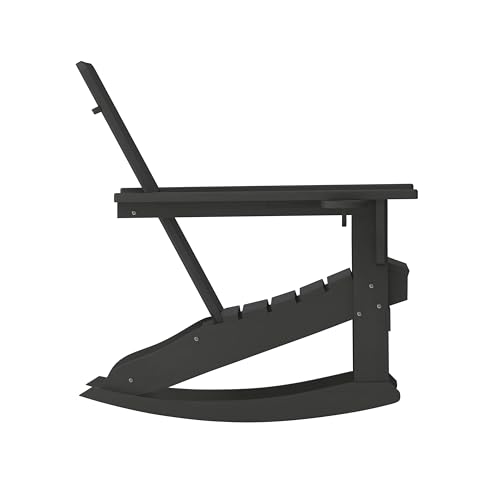 Flash Furniture Halifax Adirondack Rocking Chair with Cup Holder, Weather Resistant Poly Resin Adirondack Rocking Chair, Black