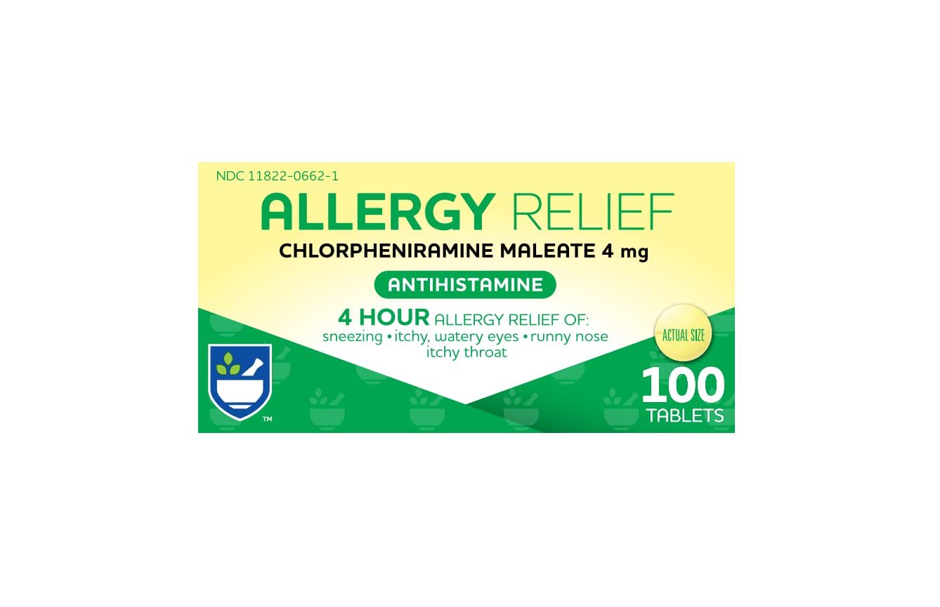 Rite Aid Allergy Medicine, Chlorpheniramine Maleate 4mg - 100 Count Tablets | 4 Hour Allergy Relief | Antihistamine Allergy Medication | Allergy Medicine for Adults | Non Drowsy Allergy Medicine