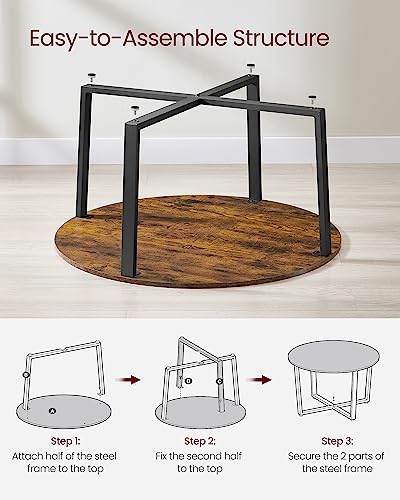 VASAGLE ALINRU Round Coffee Table, Industrial Style Cocktail Table, Durable Metal Frame, Easy to Assemble, for Living Room, Rustic Brown ULCT88X 39.4 x 21.7 x 17.7 Inches