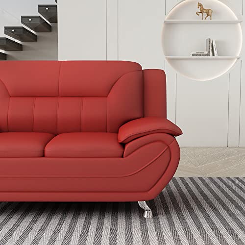 Container Furniture Direct Michael Modern Faux Leather Upholstered Stainless Steel Legs Living Room Loveseat, Red