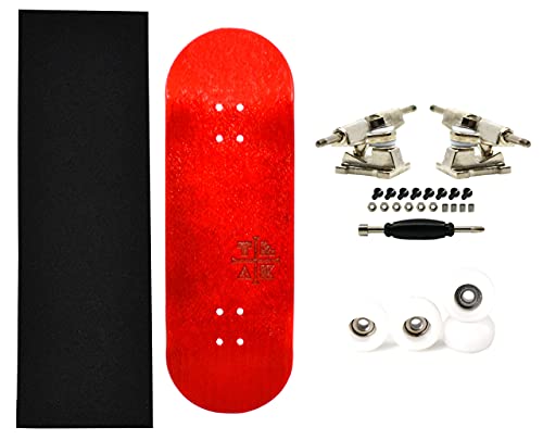 Teak Tuning 32mm Pro Fingerboard Complete - Fully Assembled with Pro Level Components - Pro Shaped Wooden Deck (32x97mm), UltraSpin Bearing Wheels, Prodigy Gen2 Trucks - The Crimson Classic