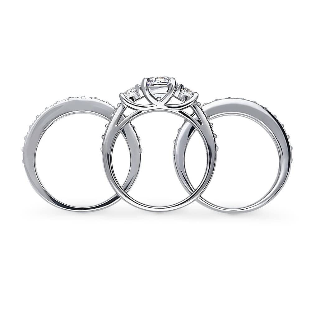 BERRICLE Sterling Silver 3-Stone Wedding Engagement Rings Round Cubic Zirconia CZ Ring Set for Women, Rhodium Plated Size 7