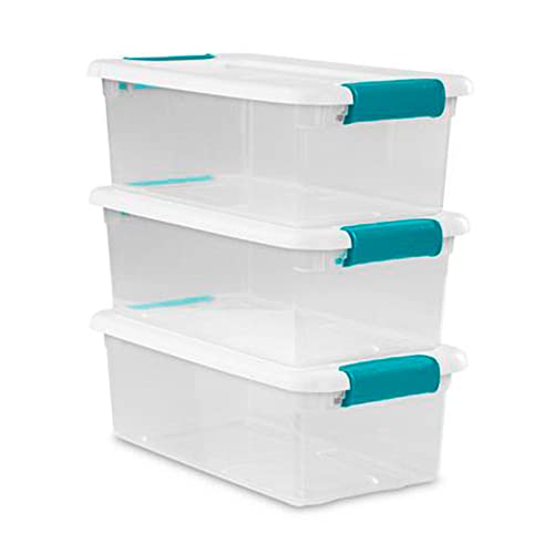 Sterilite 6-Quart Clear and Blue Stackable Latching Storage Box Container (12-Pack)