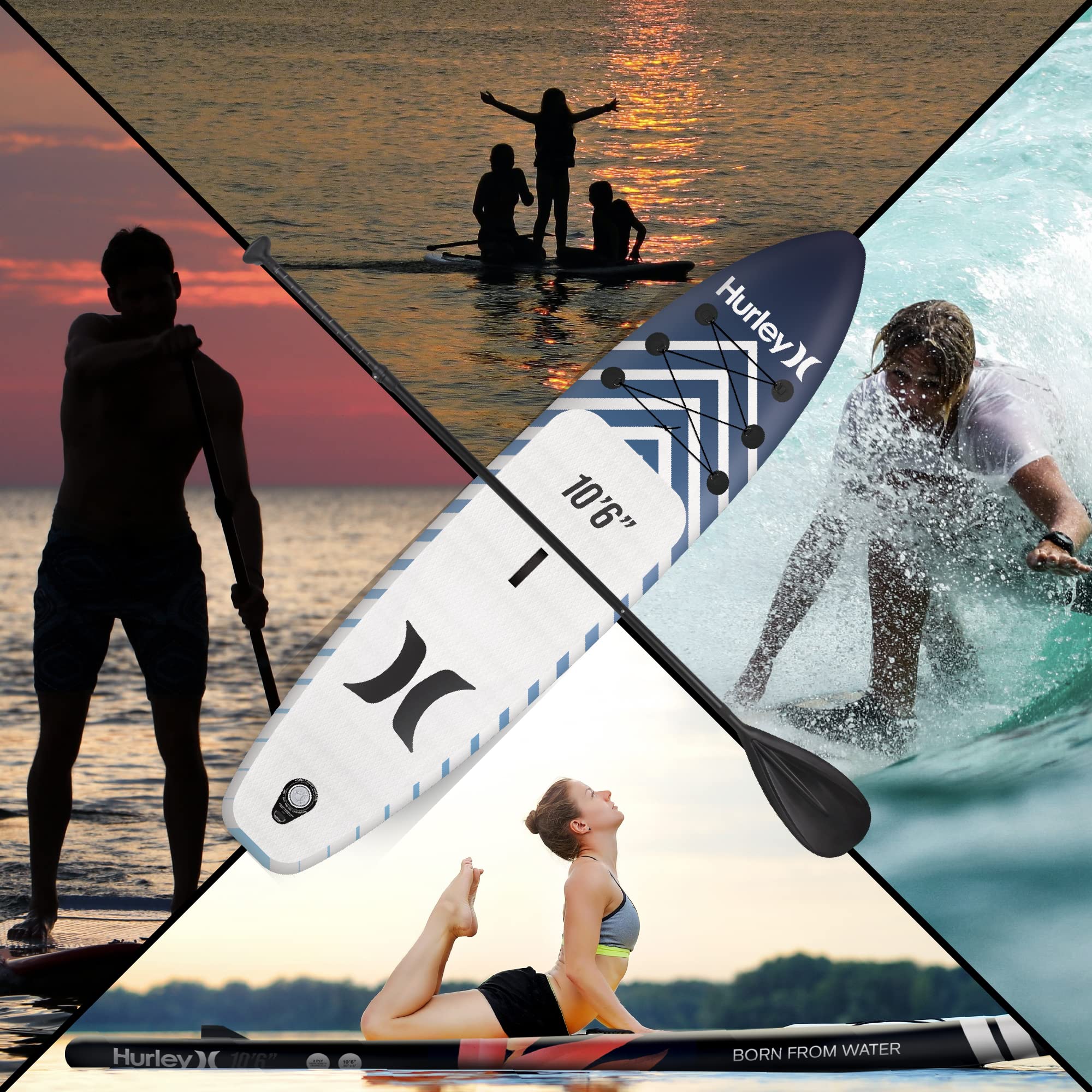 Hurley One & Only 10' 6" Stand Up Paddle Board with Backpack, Air Pump, Adjustable Floating Paddle, Coiled Leash, Fin & Repair Kit (White)
