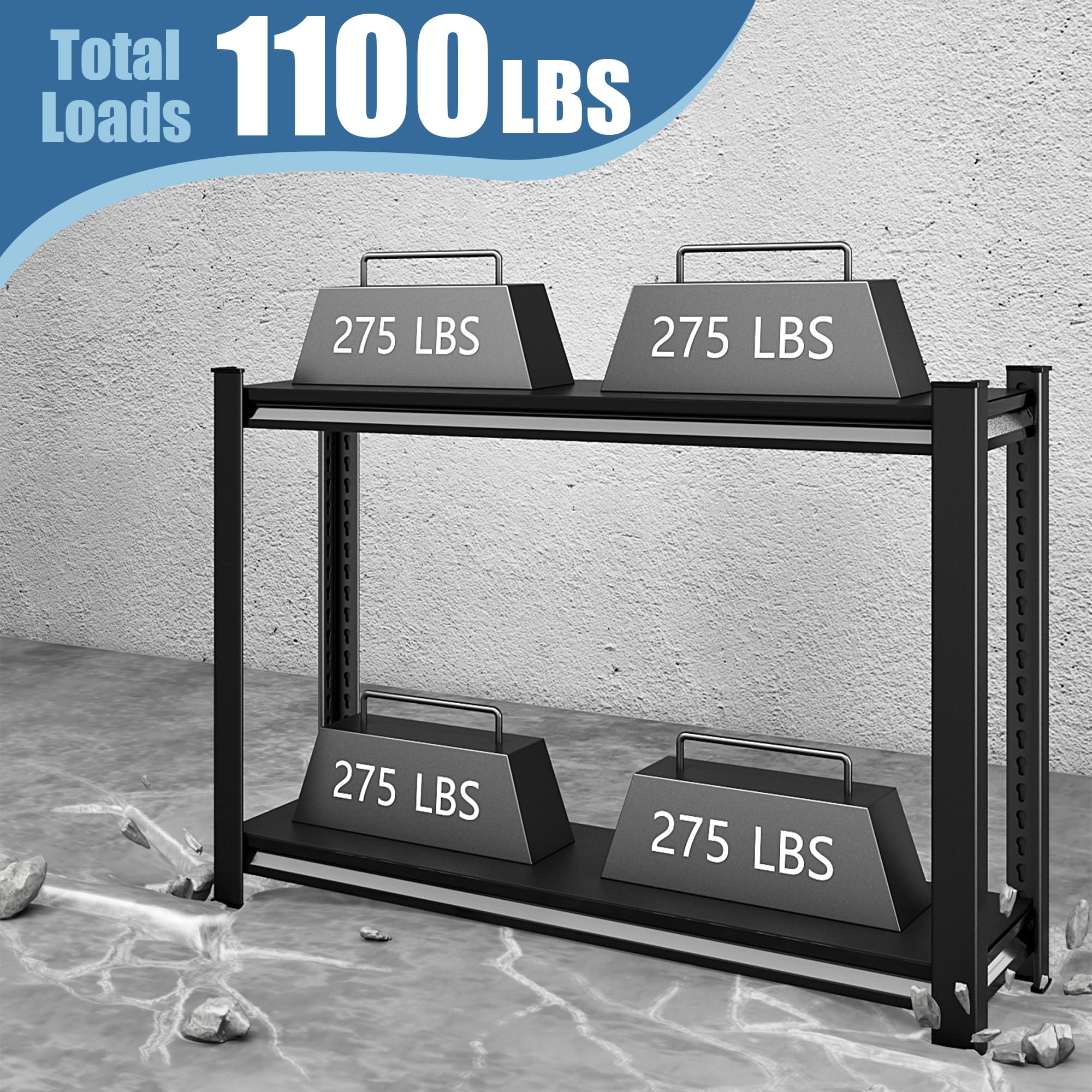Rufokisa Garage Shelving Heavy Duty,Large Loads Adjustable Garage Storage Shelves, Metal Storage Racks and Shelving Units, Utility Rack Shelves,48”W x 18”D x 39”H,Black