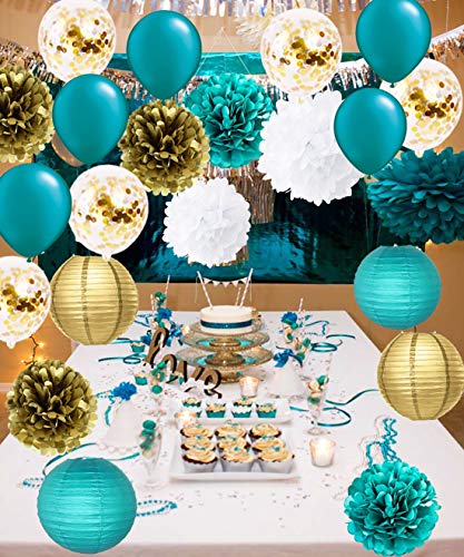 Teal Turquoise Gold Birthday Decorations for Women Teal Gold Baby Shower Decorations Wedding Bridal Shower Teal Gold Confetti Latex Balloons Teal Balloons Teal Engagement/ Graduation Decorations 2023