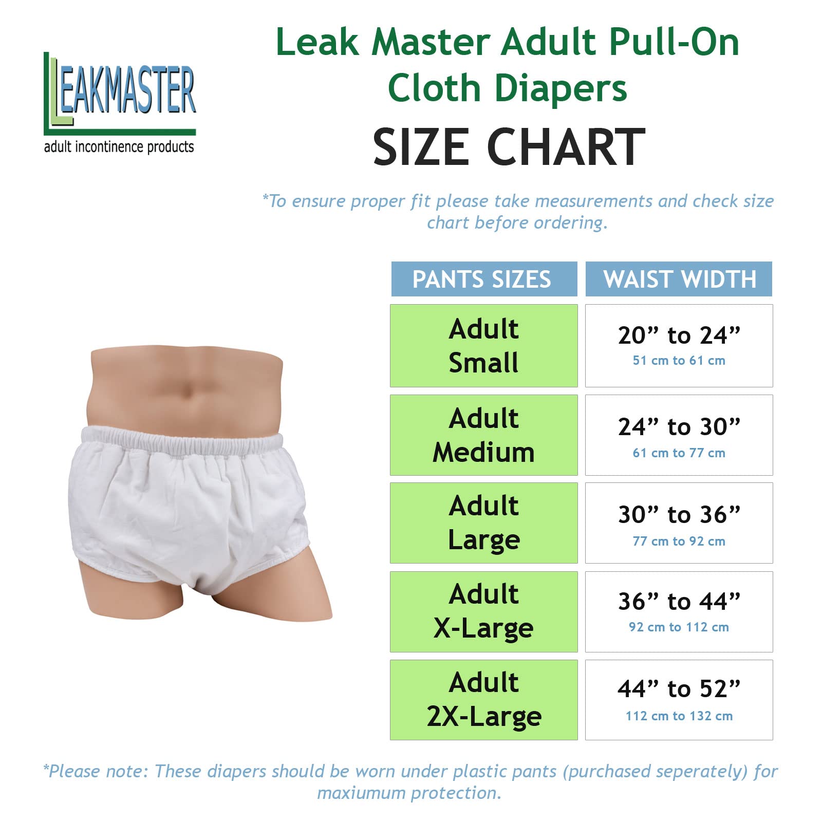 Pull On Style Adult Cloth Diaper by LeakMaster – 100% Cotton Flannel, Multi-Layered Reusable Adult Incontinence Diaper. Use with Plastic Pants (X-Large 36-44-Inch Waist)