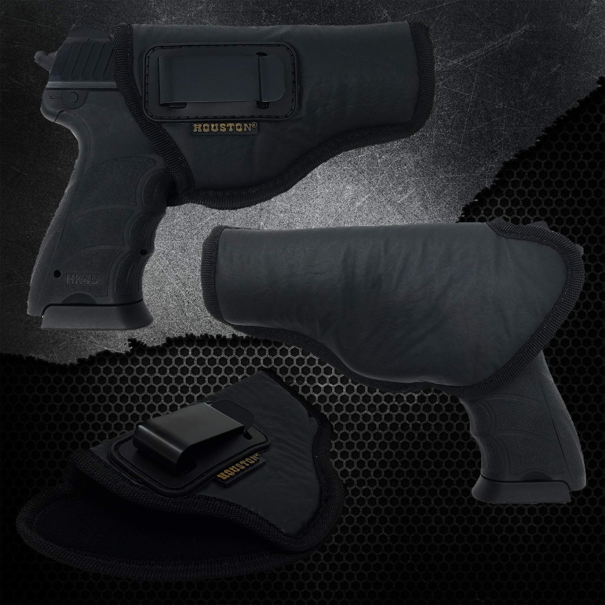 IWB Gun Holster by Houston - ECO Leather Concealed Carry Soft Material - FITS Glock 17/21, H &K,Beretta 92 FS,XDM,Ruger 45 BERSA PRO,PX4,FNX 45,FNH 45,HI Point 9/40/45 MM (Right) (CHP-57B-RH)