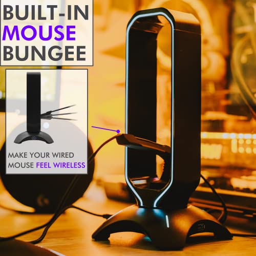 Tilted Nation RGB Headset Stand and Gaming Headphone Stand for Desk Display with Mouse Bungee Cord Holder - Gaming Headset Holder with USB 3.0 Hub for Xbox, PS4, PC - Perfect Gaming Accessories Gift