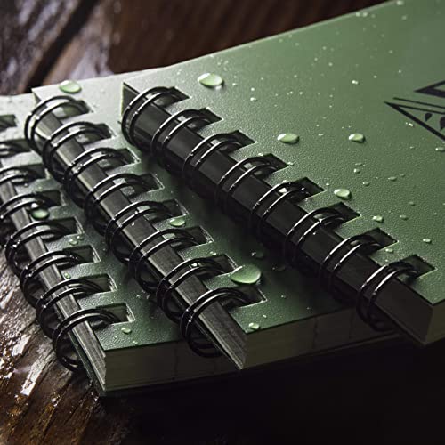 Rite in the Rain Weatherproof Top-Spiral Notebook, 3" x 5", Green Cover, Universal Pattern, 3 Pack (No. 935-3)