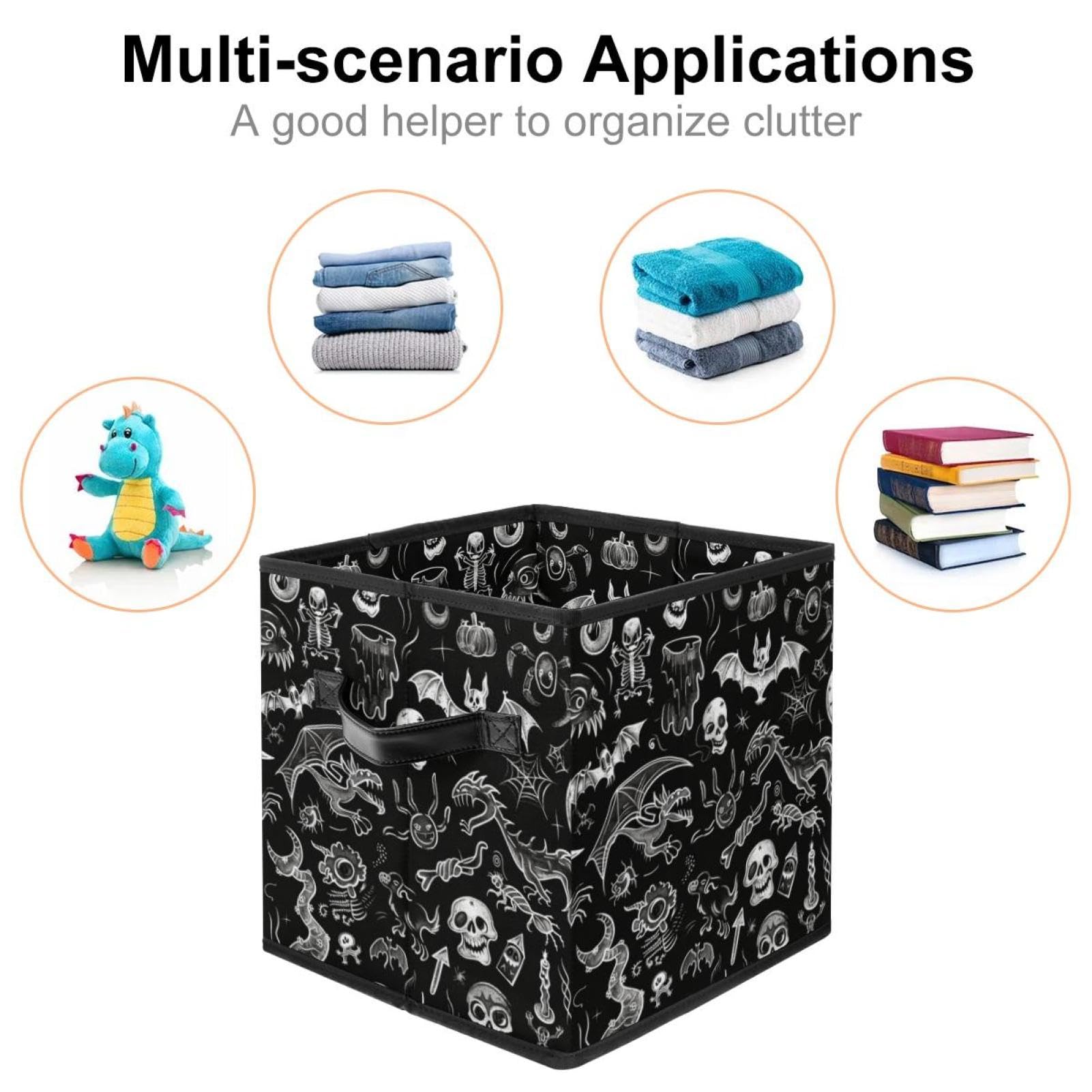 KQNZT Fabric Storage Bins, Storage Baskets for Organizing, Fabric Storage Baskets with Handles, Halloween Black Cat Bat Orchestra Spider, Foldable Storage Cubes