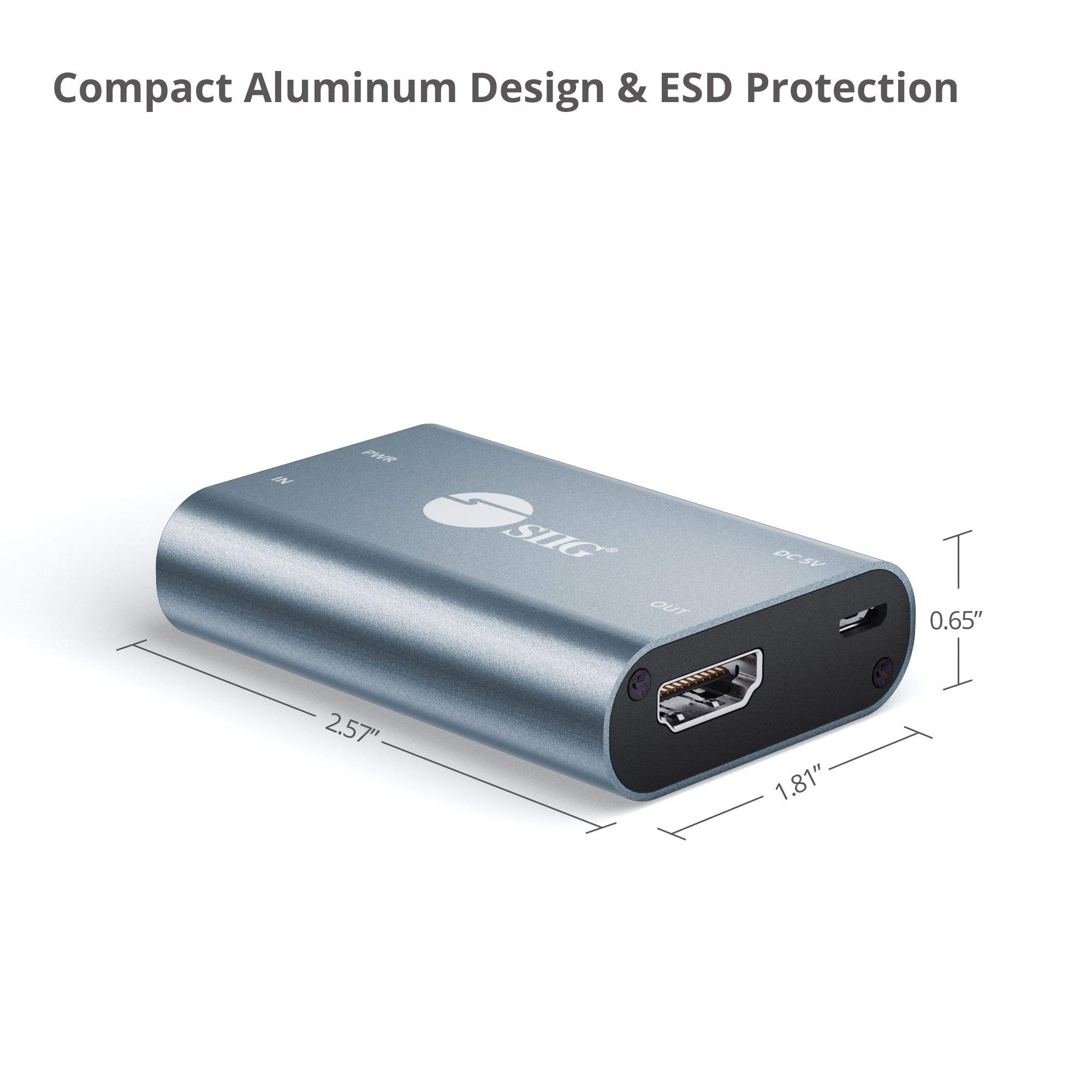 SIIG HDMI 2.0a HDCP 2.2 to 1.4 Converter 4K @60Hz YUV 4:4:4, HDR, CEC Pass-Through, Signal Cleaner/Repeater, USB Powered Up to 20M Extension TAA Compliant (CE-H24L11-S1)