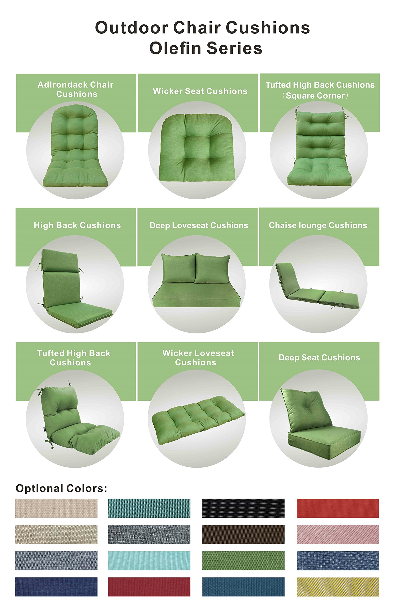 BOSSIMA Patio Furniture Cushions Comfort Deep Seat Glider Loveseat Cushion Indoor Outdoor Seating Cushions Deep Green