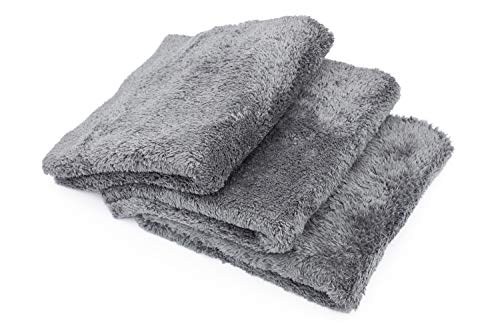 The Rag Company - Eagle Edgeless 600 (3-Pack) Professional Korean 70/30 Blend Super Plush, Microfiber Auto Detailing Towels, Buffing & Polishing, 600gsm, 16in x 16in, Dark Grey