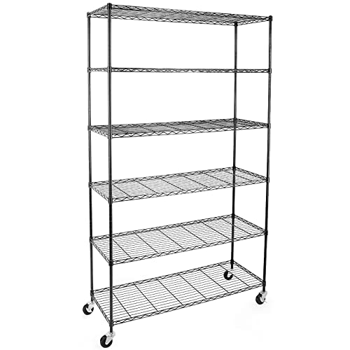 WDT NSF Certified Storage Shelves on Wheels, Heavy Duty Metal Shelves for Storage with Adjustable Stand, 6-Tier Wire Shelving Unit for Garage Pantry Kitchen Shelf Rack(17" W*47" D*80" H), Black