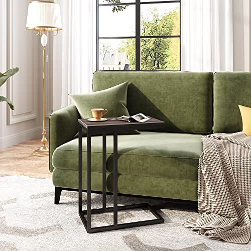 WLIVE Side Table, C Shaped End Table for Couch, Sofa and Bed, Large Desktop C Table for Living Room, Bedroom, Gray and Black