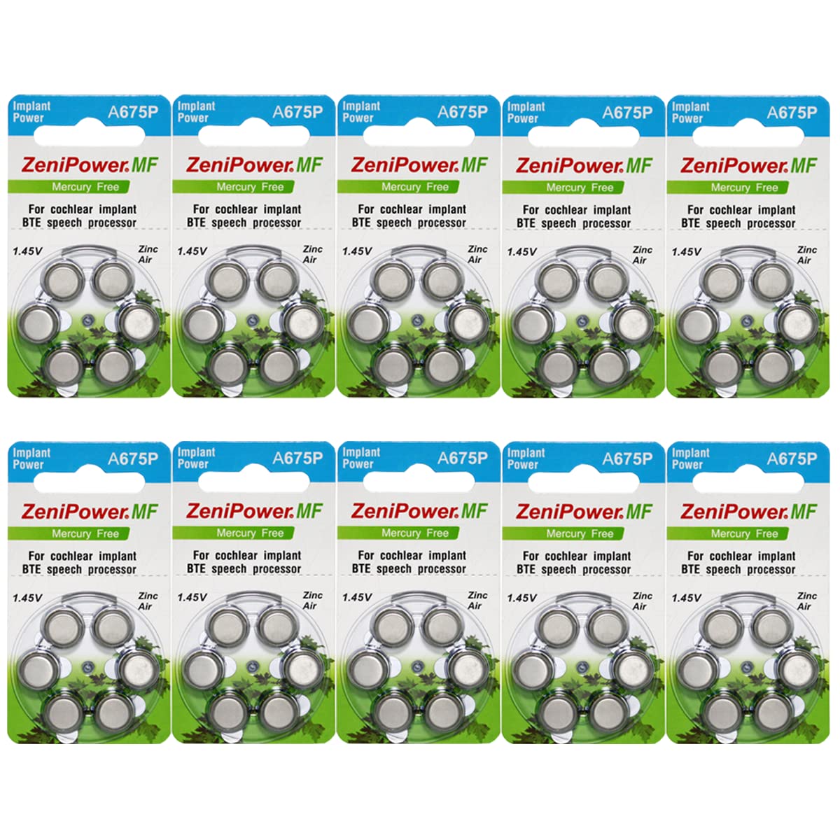 ZeniPower Mercury Free Cochlear Implant Batteries 60 Batteries