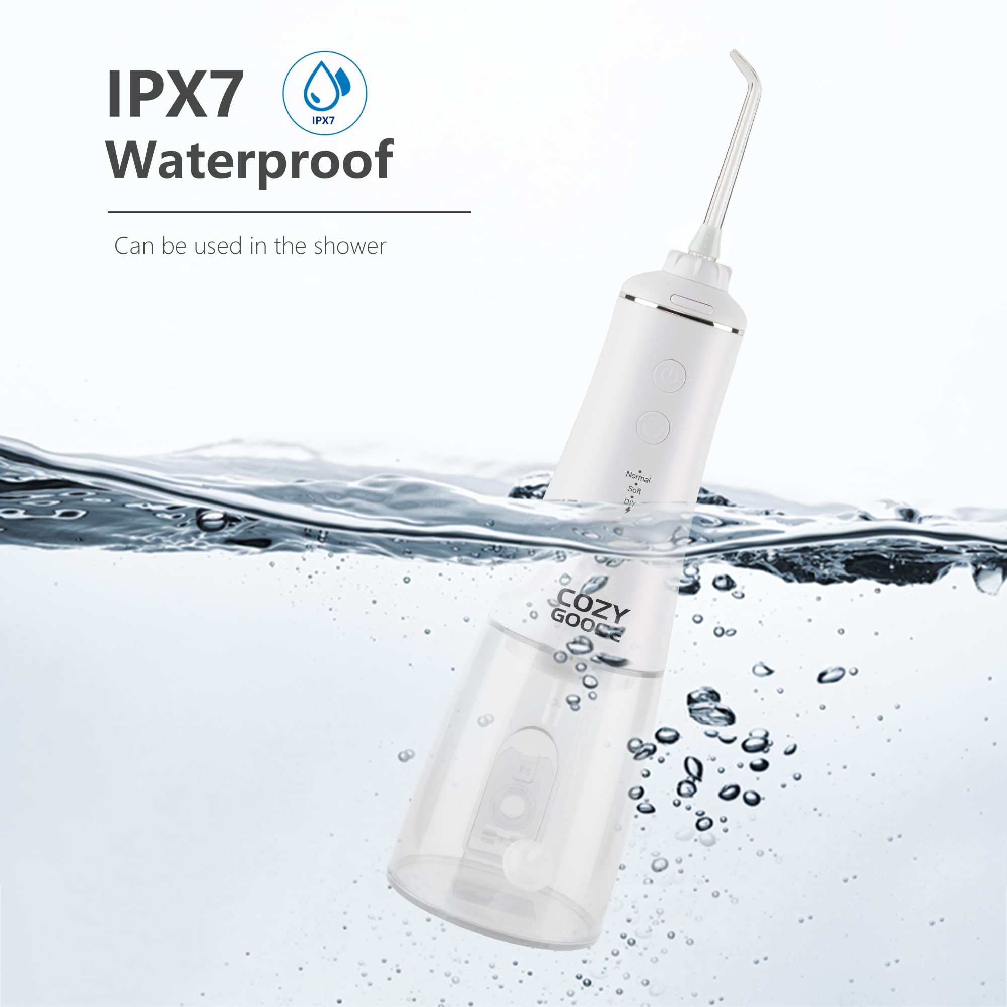Portable Oral Irrigator ,Water Dental Flosser,Electric Flossers for Teeth,3 Cleaning Modes IPX7 Waterproof, 5Tips (Transparent)
