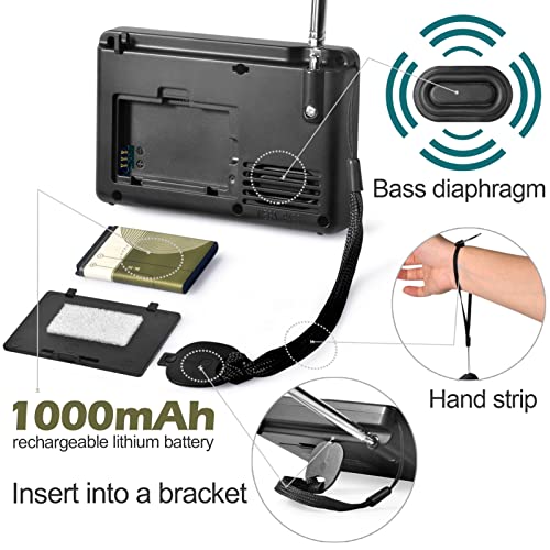 ZHIWHIS Portable Bluetooth Radio, FM AM Shortwave Radios with Sleep Timer and Preset Function, Rechargeable Digital Recorder, Stereo MP3 Player with Lyric Display, Support Micro SD Card and AUX