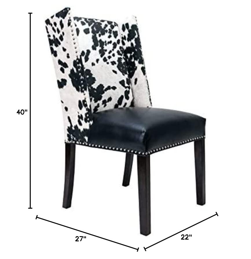 Sole Designs Rexford Collection Faux Leather and Fabric Upholstered Wingback Dining Chair with Holstein Pattern and Nailhead Trim, Set of 2, Black