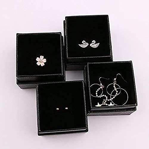 Sdootjewelry Ring Box, 1.97 x 1.97 x 1.57β Kraft Earring Ring Boxes, 50 Pack Square Cardboard Jewelry Gift Boxes Black Small Earring Ring Gift Box with Foam Insert for Wedding Propose Jewelry Packing
