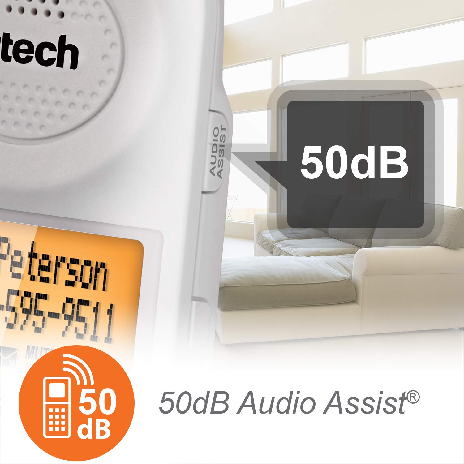 VTech SN5147 Amplified Corded/Cordless Senior Phone with Answering Machine, Call Blocking, 90dB Extra-loud Visual Ringer, One-touch Audio Assist on Handset up to 50dB, White