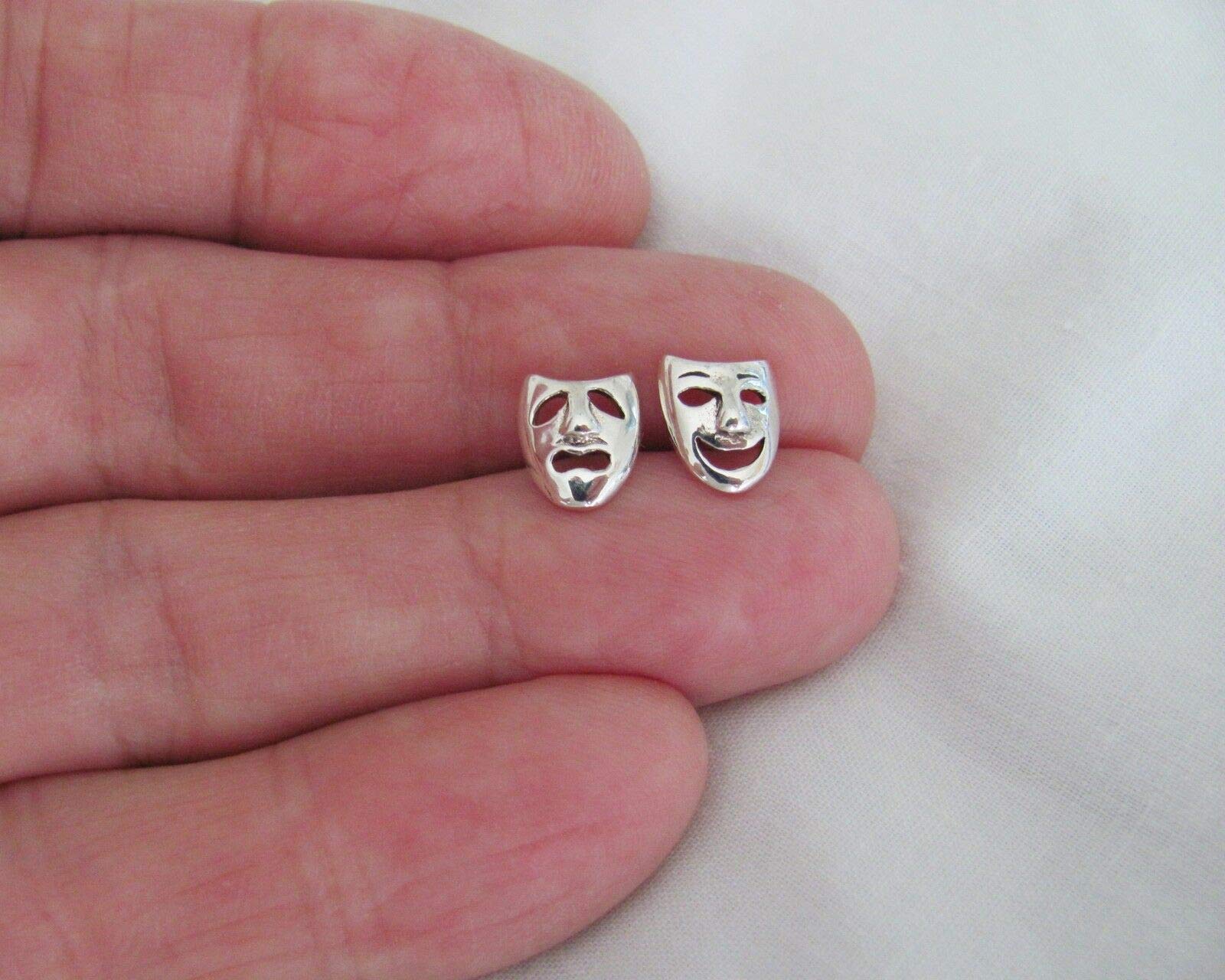 Sterling Silver 9mm comedy tragedy post stud earrings