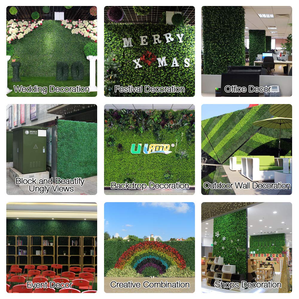ULAND Artificial Grass Wall Panels, 12pcs 20"x20" Boxwood Hedges Mats, Greenery Backdrop Garden Privacy Screen Fence