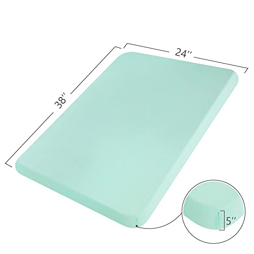 TILLYOU 2 Pack Mini Crib Fitted Sheets, Stretchy Soft Jersey Knit Portable Mini Pack n Play Playard, Playpen Bedding Sheet for Baby, Light Green & Light Gray