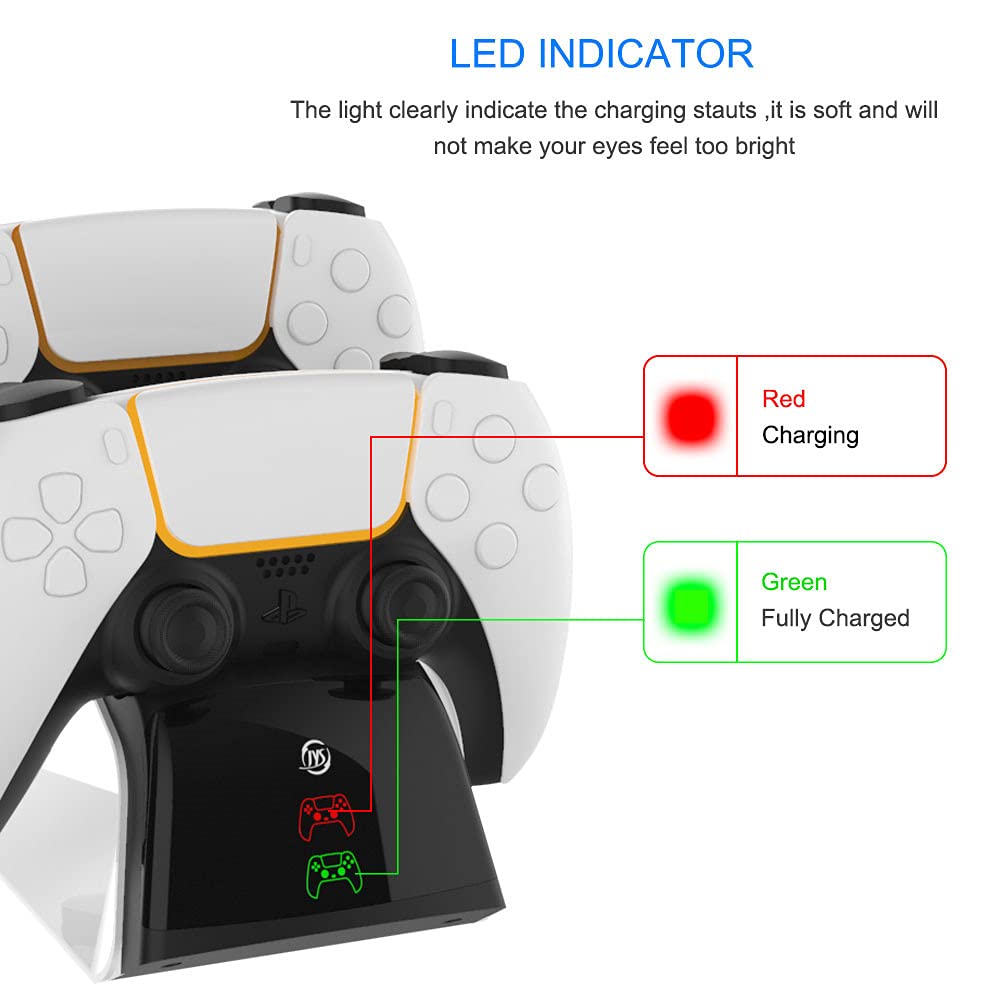 JDDWIN Controller Charger, Charging Dock Station for PS 5 Controllers with LED Indicators, Fast Charging Station with Safety Chip Protection